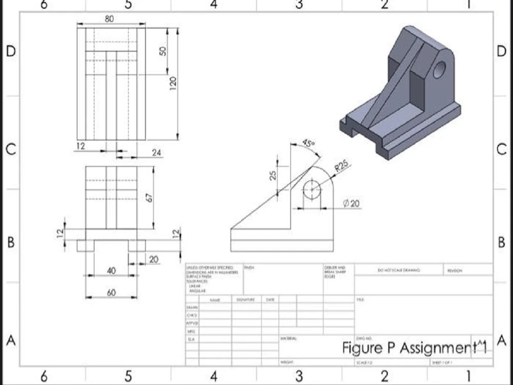 Orthographic projection and isometric view are drawn in Autocad for ...