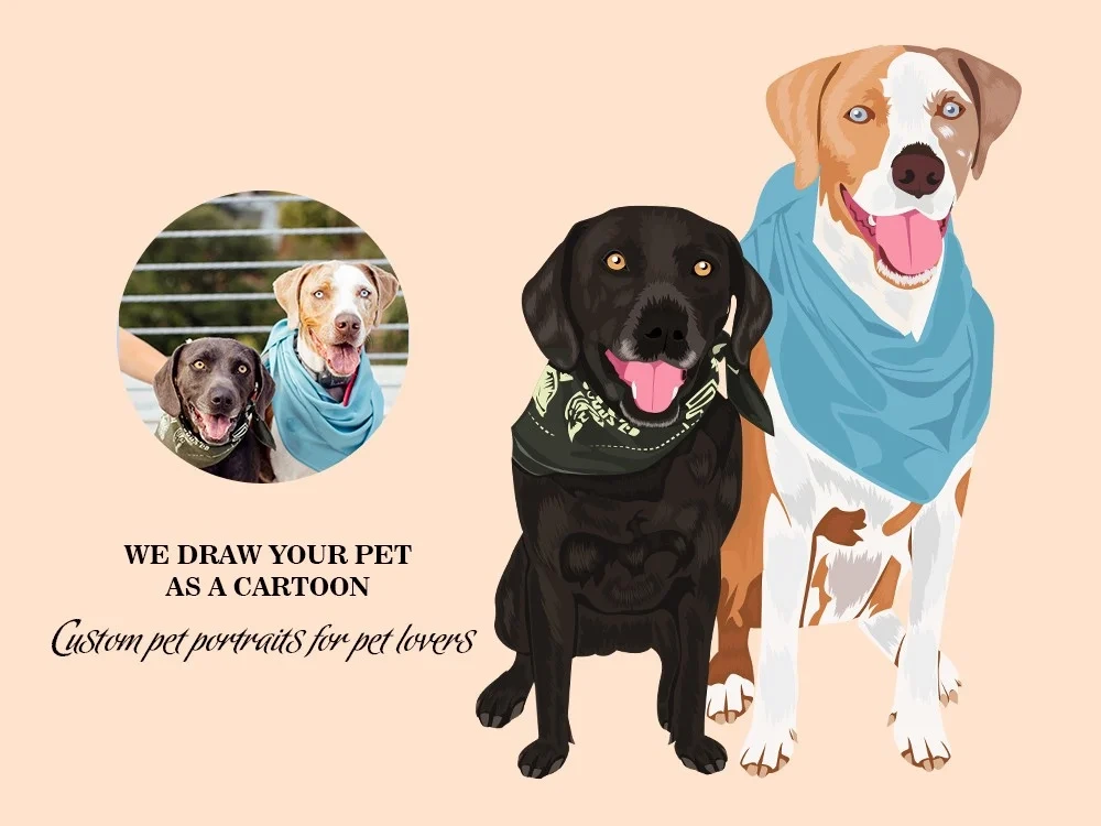 Your dogs or any pets into a cartoon portrait | Upwork