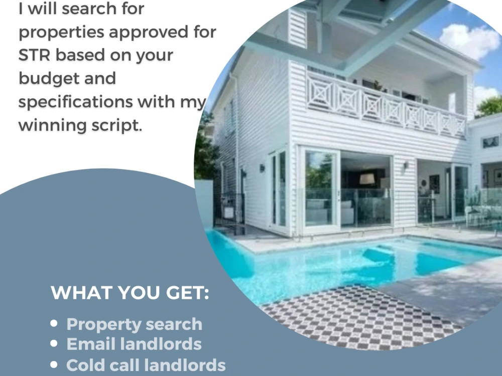Profitable properties that are approved for STR/ Airbnb Arbitrage | Upwork