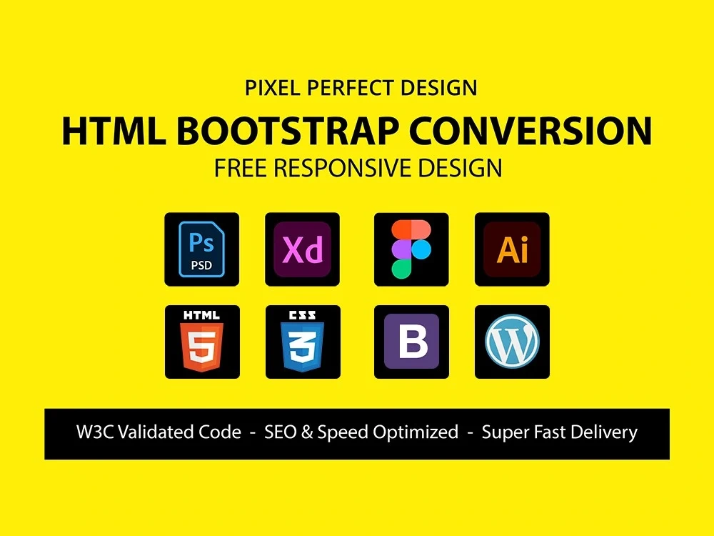 Figma/PSD/XD design converted to a responsive pixel-perfect HTML/Bootstrap | Upwork