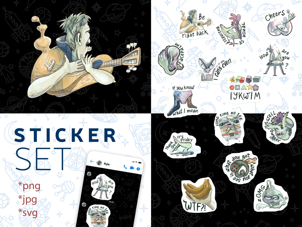 Vector or raster custom comical sticker set | Upwork
