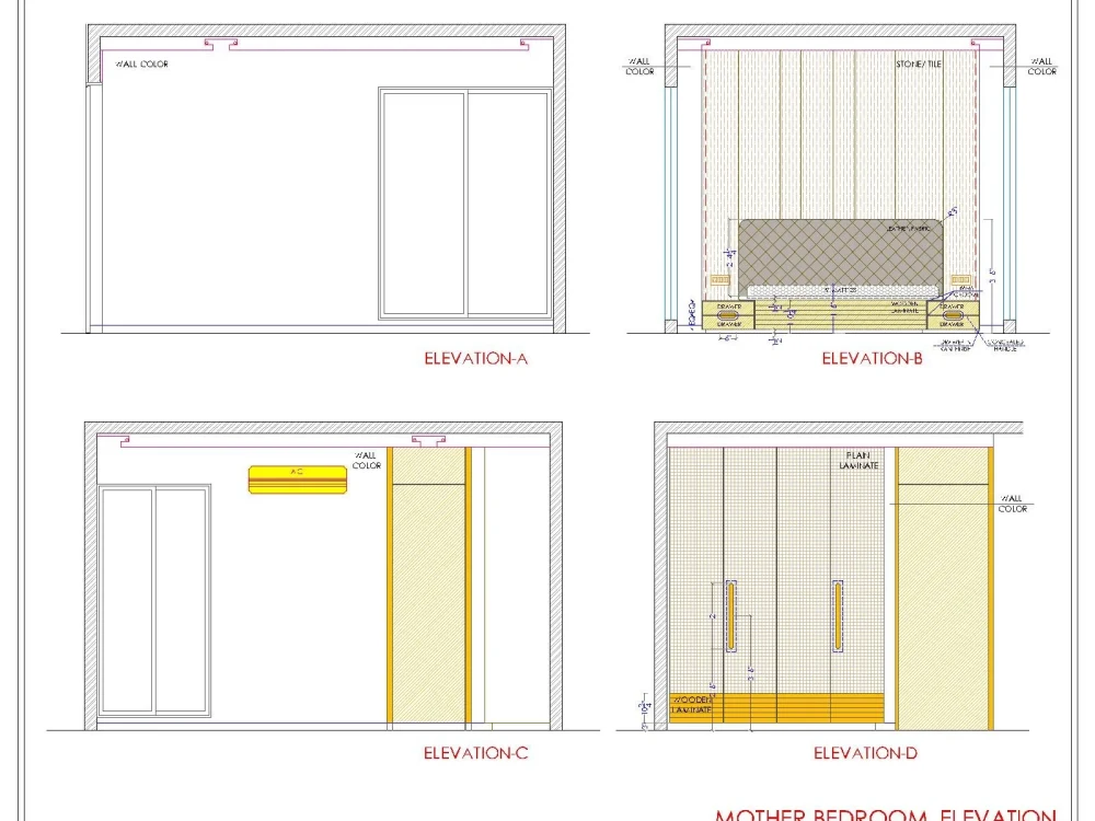 A beautiful bedroom interior design 2D elevations with 3D rendering | Upwork