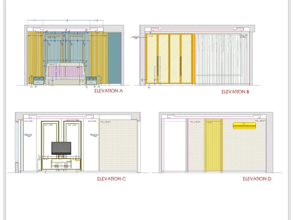 A beautiful bedroom interior design 2D elevations with 3D rendering ...