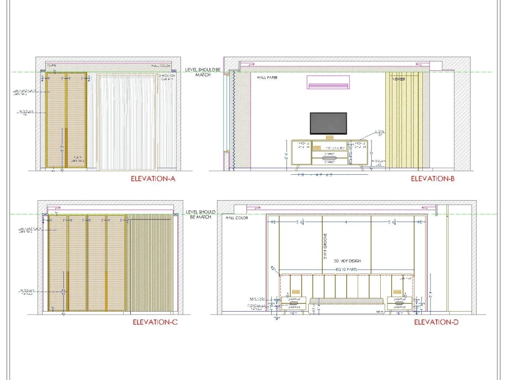 A beautiful bedroom interior design 2D elevations with 3D rendering | Upwork