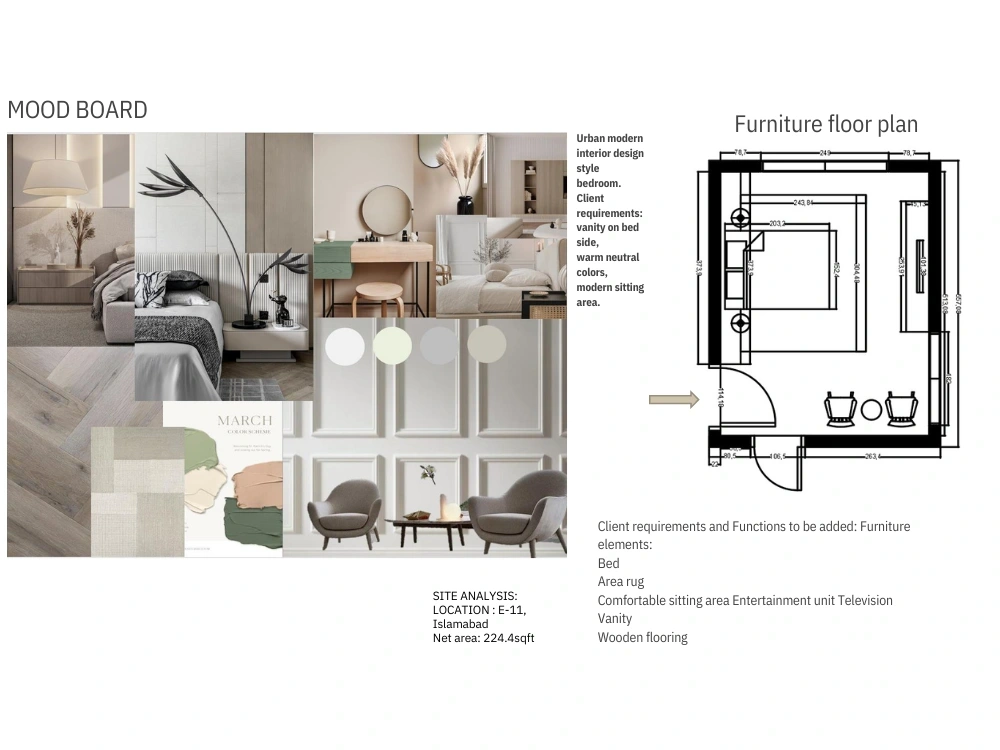 An attractive interior design mood board and floor plan | Upwork