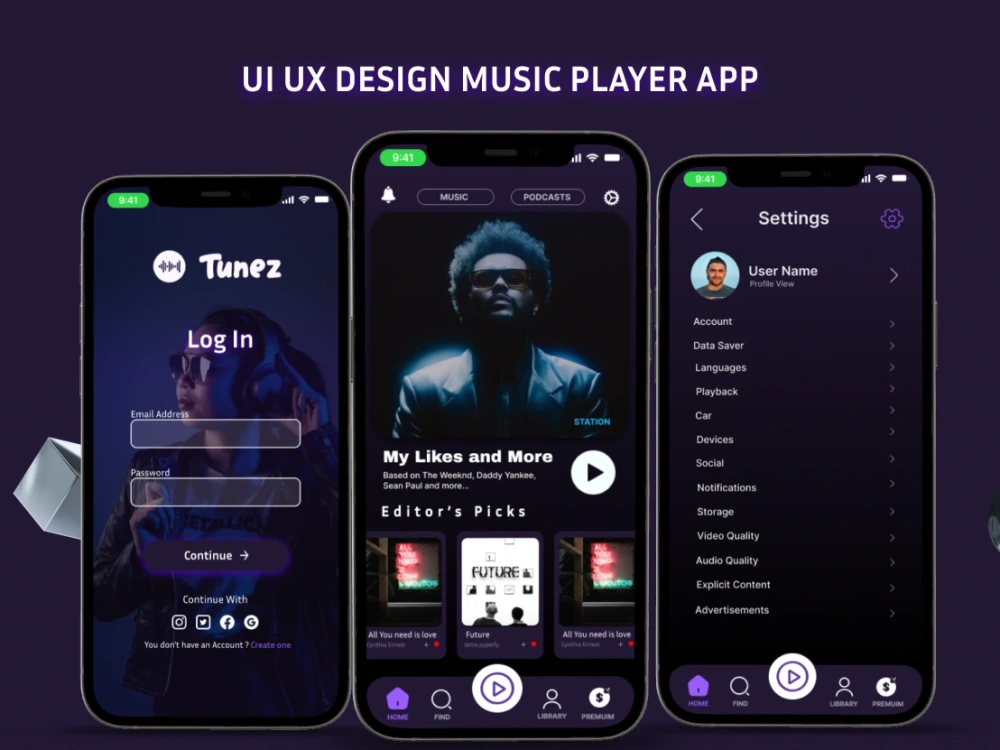 A unique UI UX iOS design for music player App | Upwork