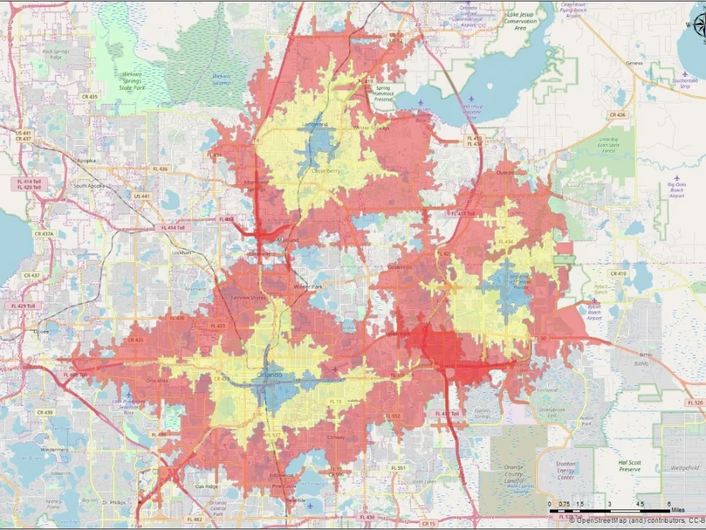 Isochrone map (drive time polygons) | Upwork