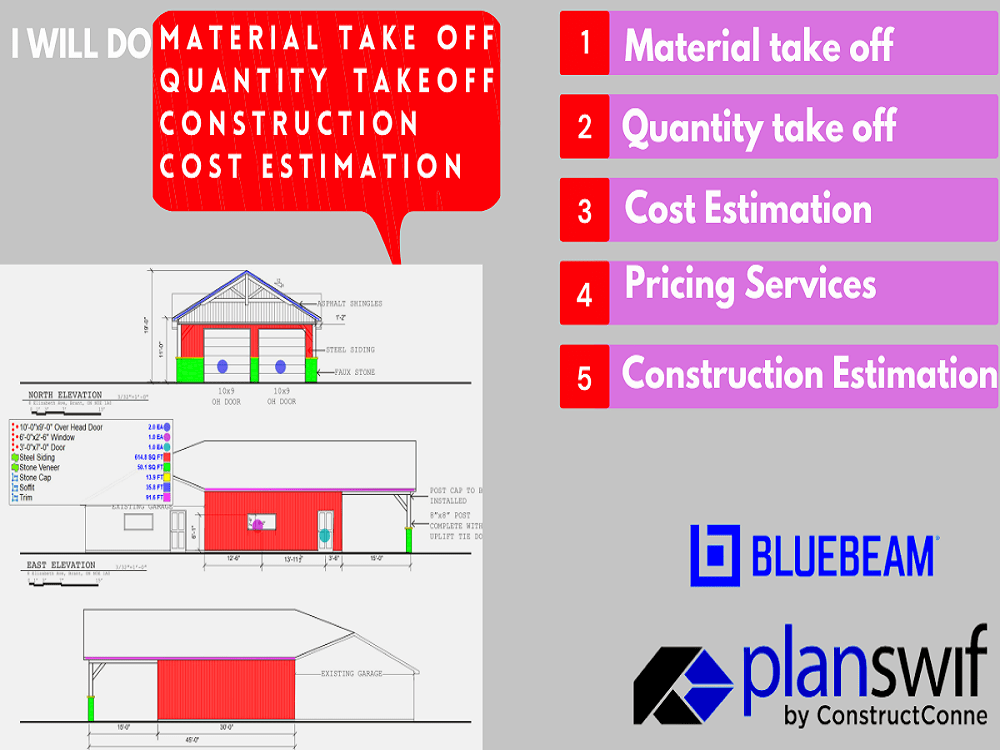 Construction cost estimation and material takeoff on bluebeam and planSwift | Upwork
