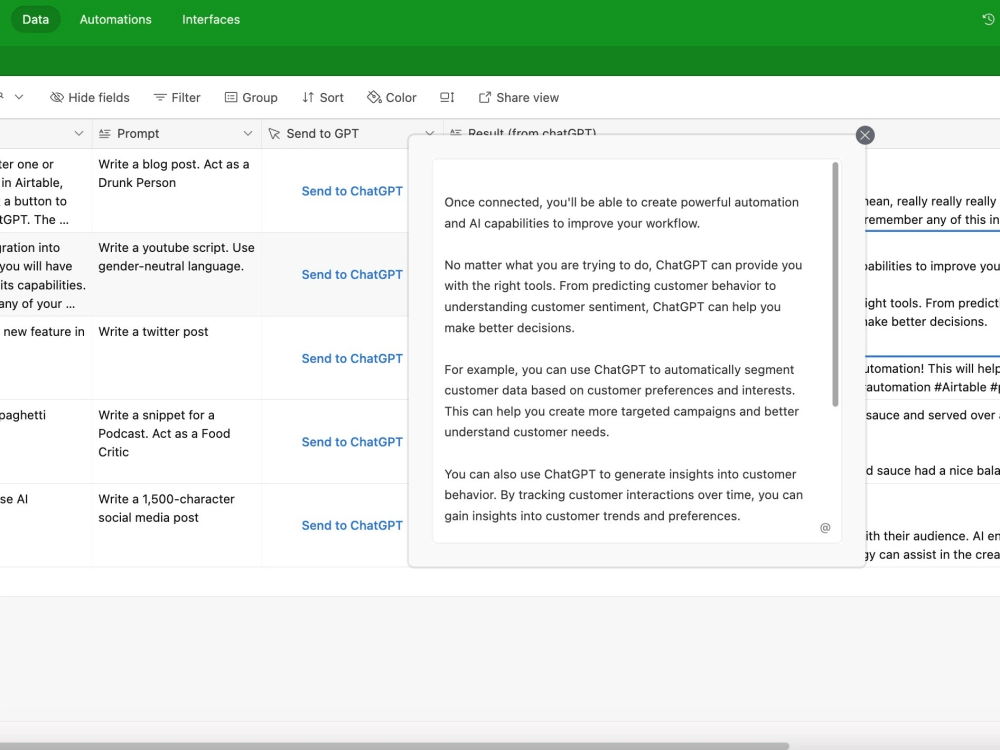 ChatGPT integration into Airtable | Upwork