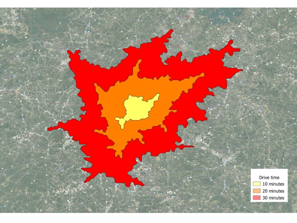 Map showing drivetime areas (GIS) | Upwork
