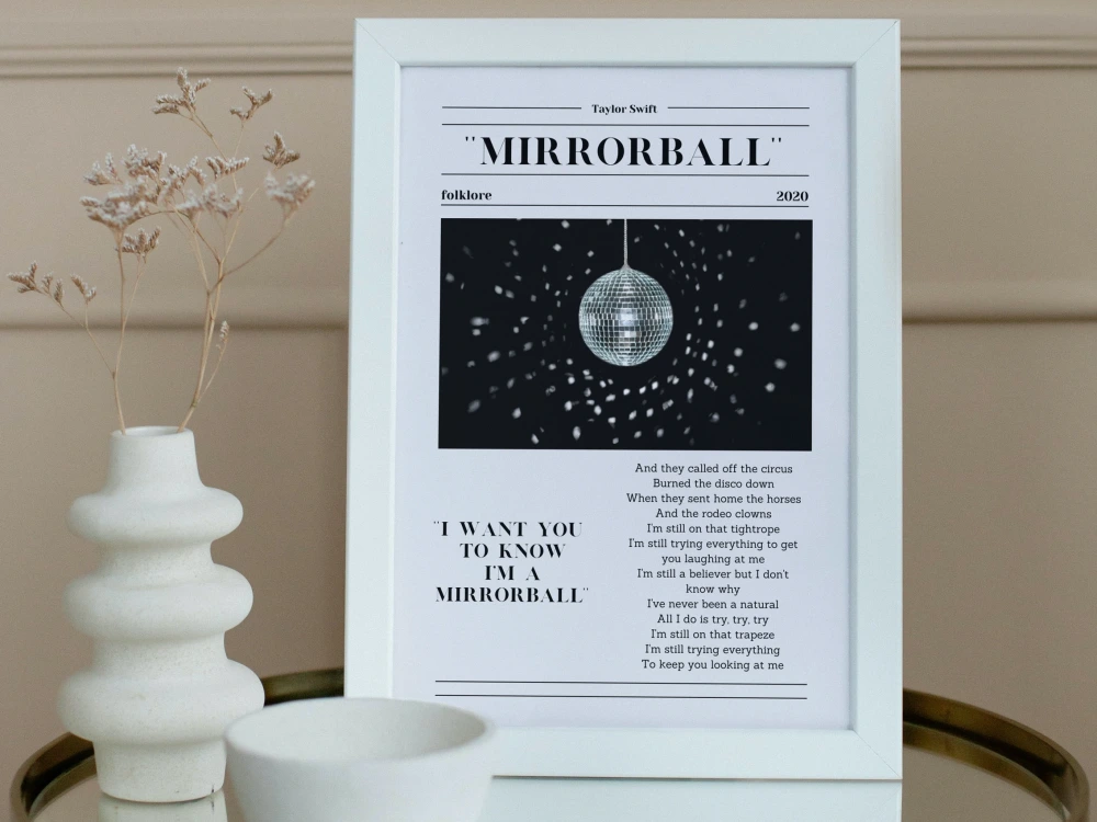 Taylor Swift MIRRORBALL Lyric Print, Folklore Poster, Taylor Swift ...