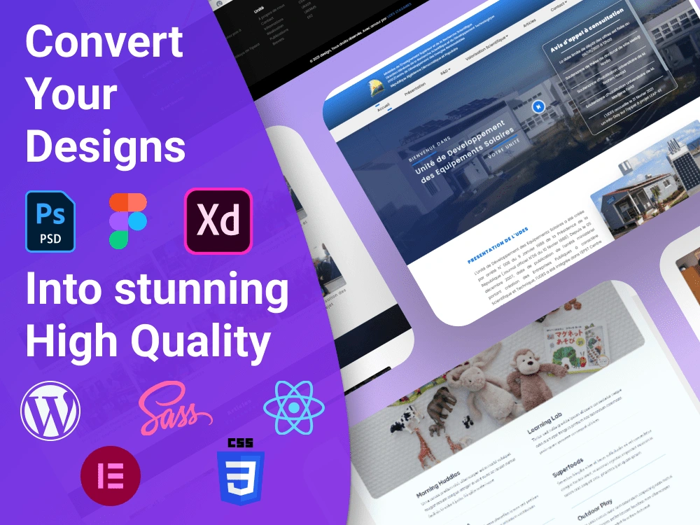 A stunning conversion from your design to WordPress Elementor | CSS | React | Upwork