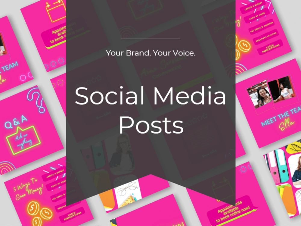 Branded social media graphic posts with captions and researched ...