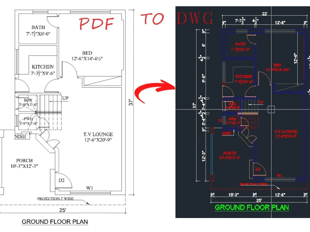 A fantastic Editable and clean DWG Drawing from rough sketch or PDF ...