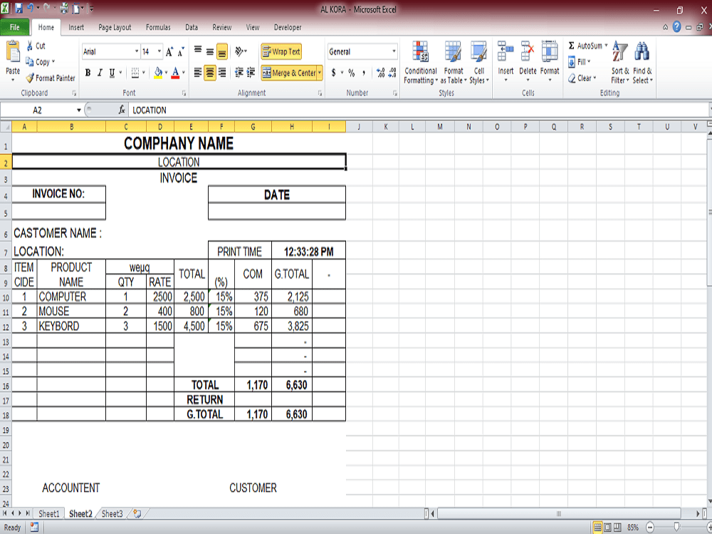 Automated Excel Invoice Template | Upwork
