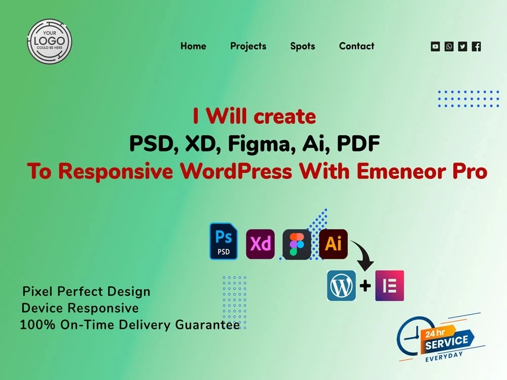 PSD, Ai, Figma, Xd to responsive WordPress With Elementor Pro | Upwork