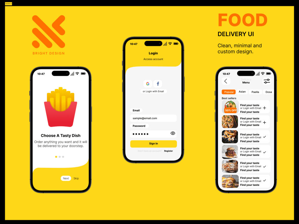 A clean design food delivery app UI user interface | Upwork
