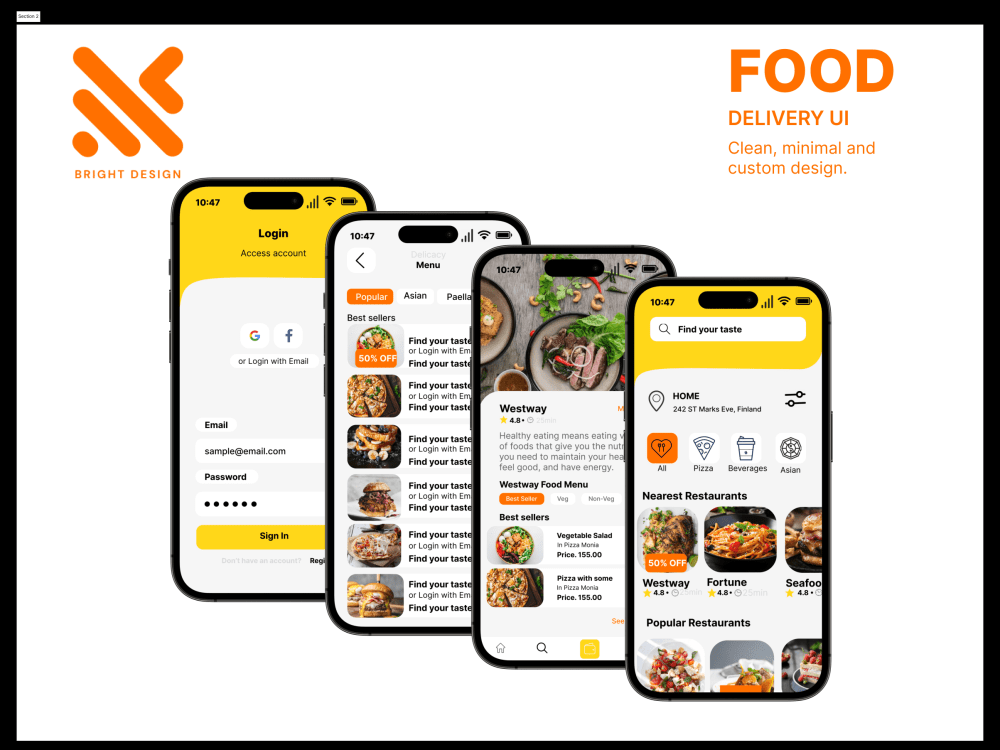 A clean design food delivery app UI user interface | Upwork
