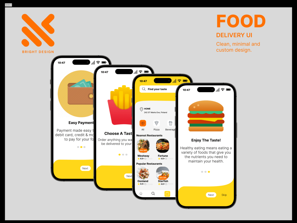 A clean design food delivery app UI user interface | Upwork