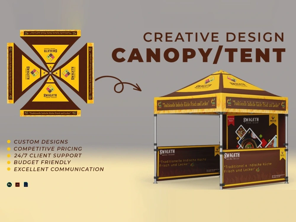 Creative canopy tent, table cover and flag design | Upwork