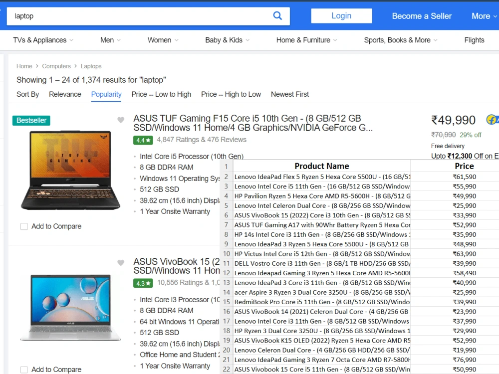 Data from a website in a csv/excel file | Upwork