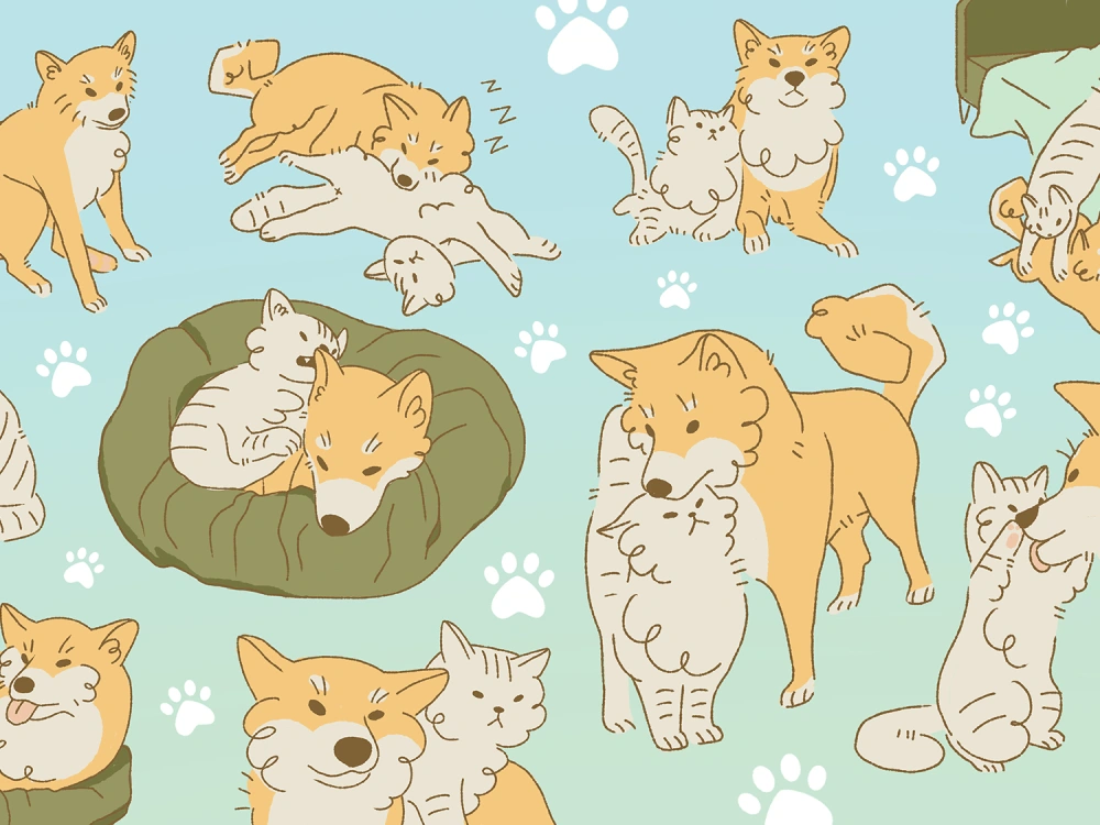 A cute pet illustration portrait of dogs, cats, reptiles, birds ...