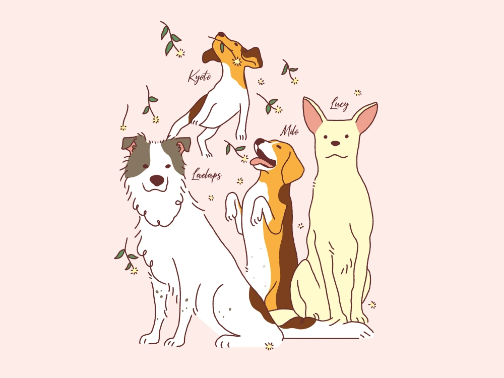 A cute pet illustration portrait of dogs, cats, reptiles, birds ...