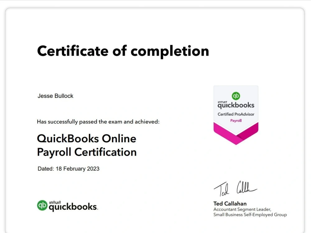 A badge of quickbooks online proadvisor, advanced and payroll within ...