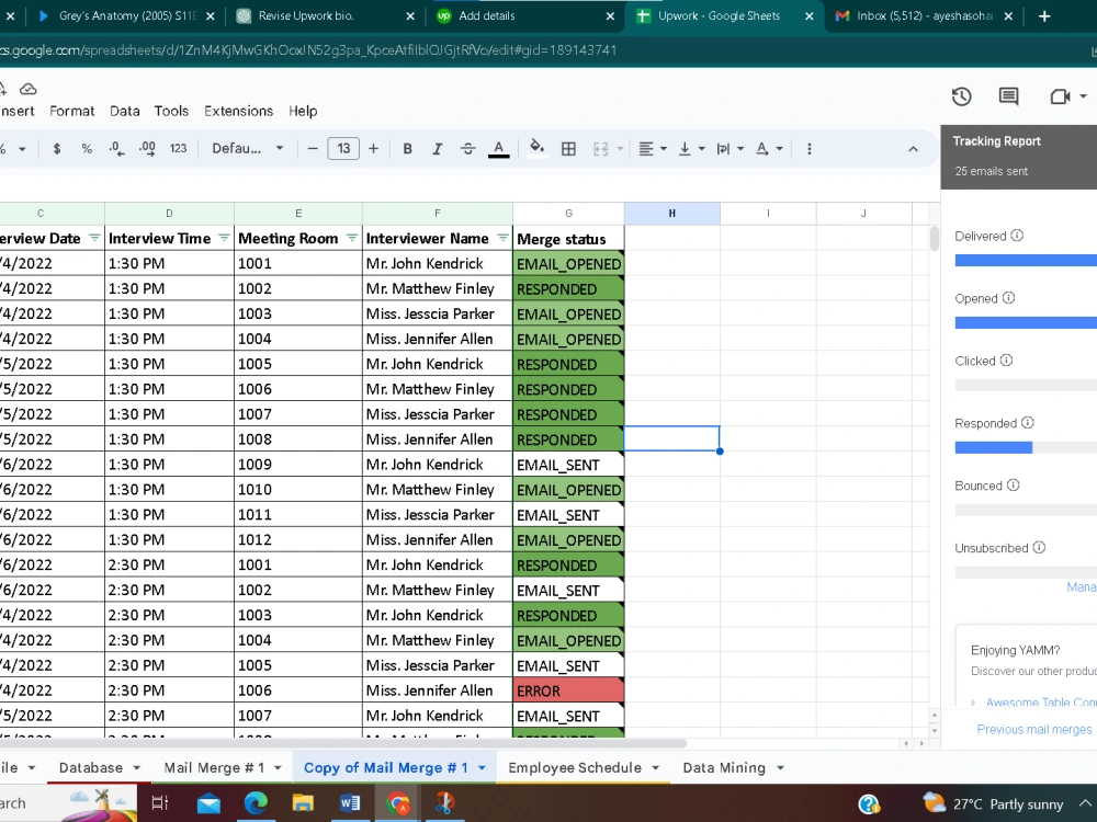 An Email Campaign with Mail Merge Sheet + Email Draft + Progress ...