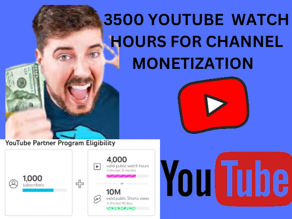 Organic 4000 youtube watch time hours for channel monetization | Upwork