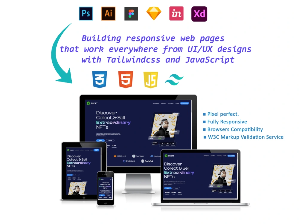 A Responsive Web Page From Uiux Designs With Tailwindcss And Javascript Upwork