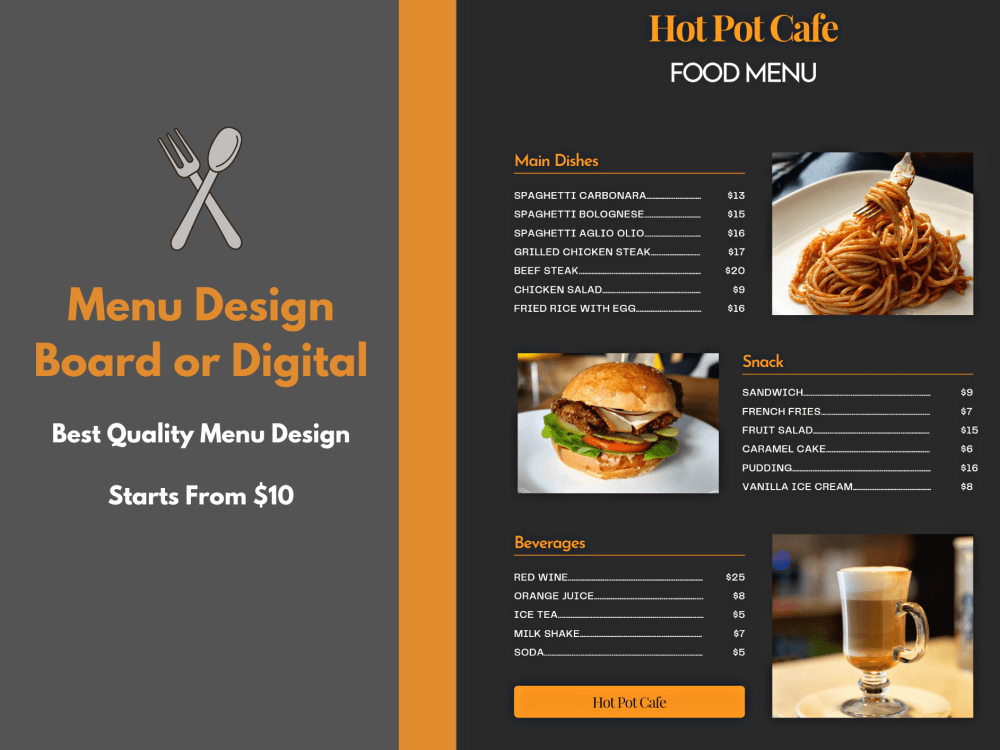 Resutrant menu ,Tv screen menu,digital menu in 12 hours | Upwork