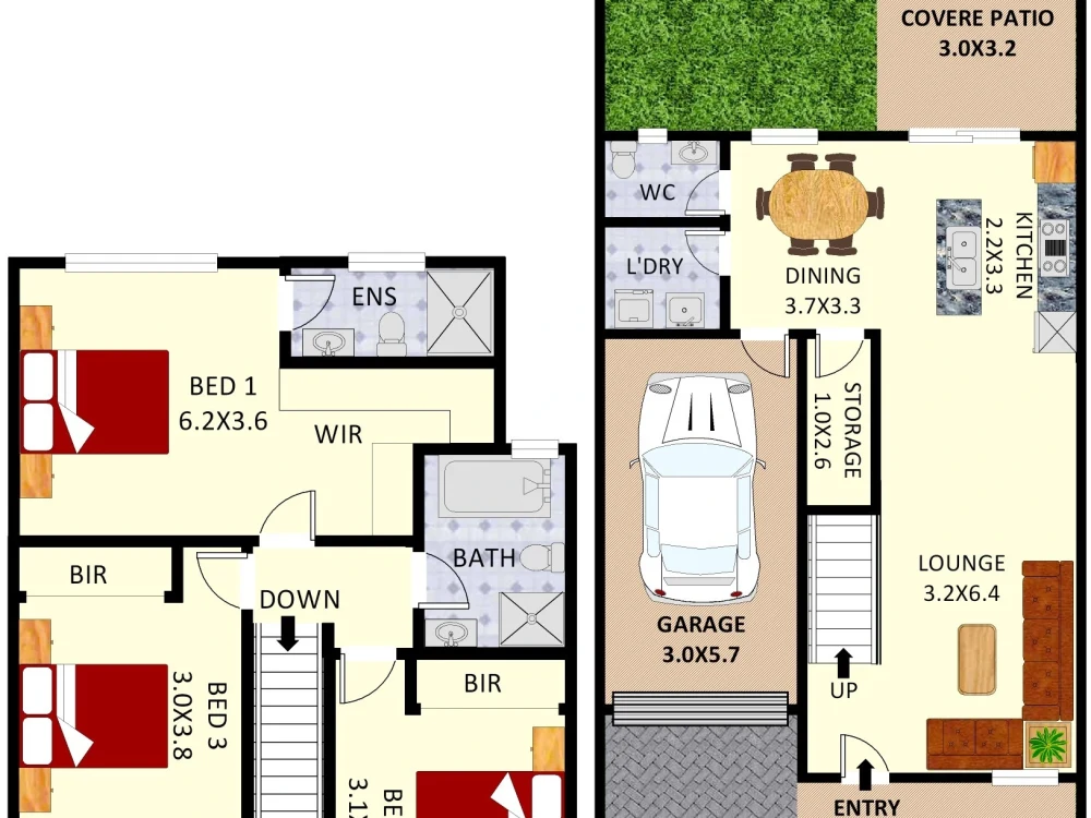 A fantastic 2D floorplan with a Colored pattern OR B&W | Upwork