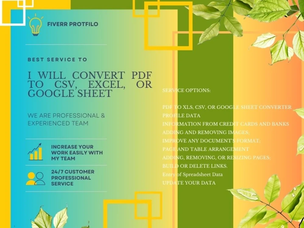 Convert PDF to CSV, EXCEL, or Google sheet, Image to text | Upwork