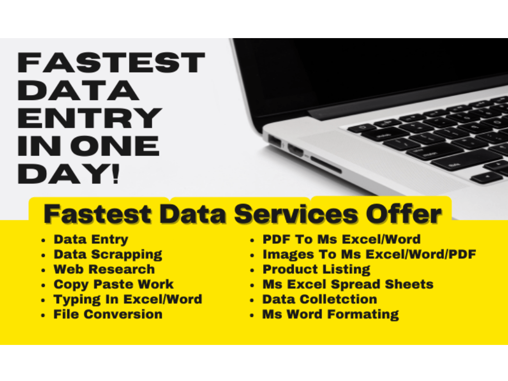 Fastest data entry in one day and internet research | Upwork