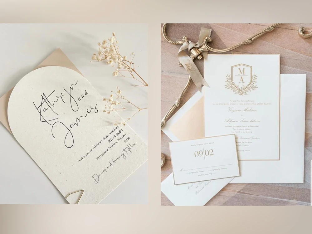 Beautiful illustration and minimalistic invitation cards for wedding ...