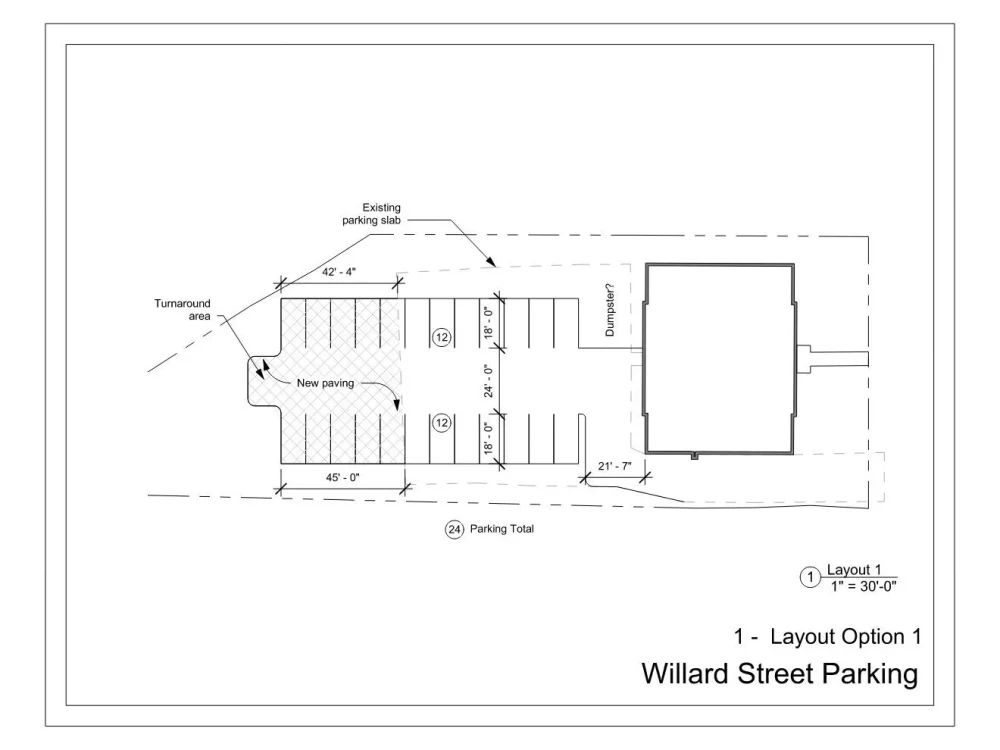 To-scale, dimensioned, parking layout with parking counts | Upwork