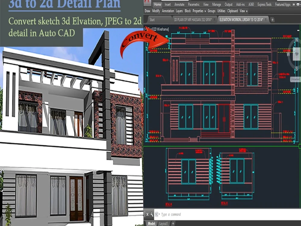 Draw or redraft Autocad 2d floor plan and elevation | Upwork