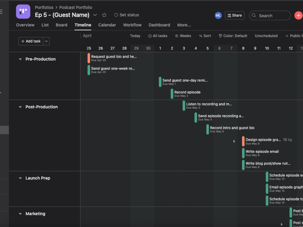 A Podcast Management Workflow in Asana - with Template and Dashboard | Upwork