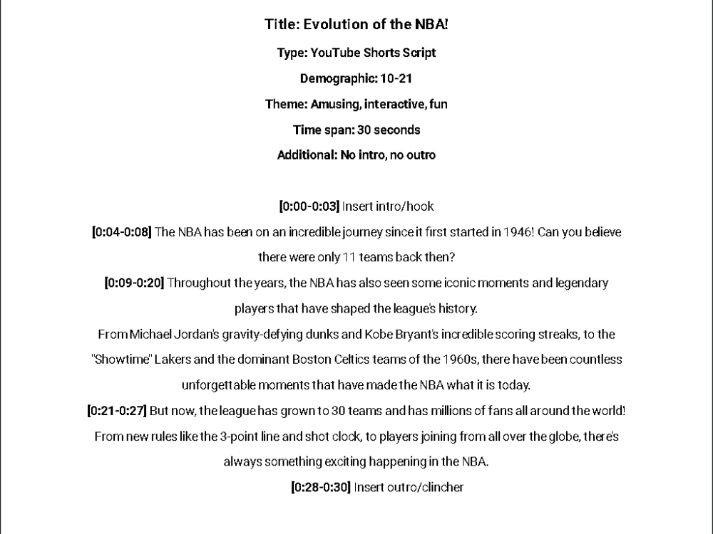 A YouTube video script about the evolution of the NBA | Upwork
