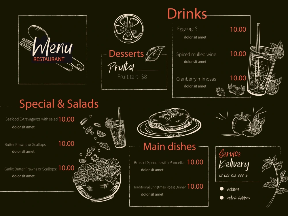 Chalkboard-type Restaurant food menu design with a modern identical ...
