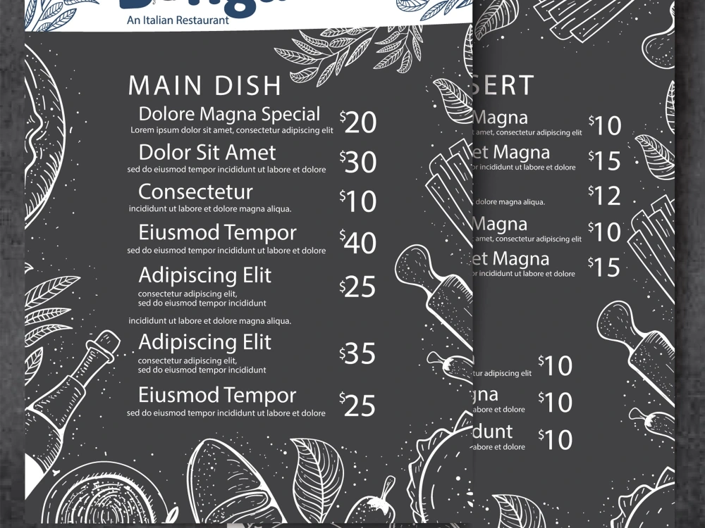 Chalkboard-type Restaurant food menu design with a modern identical ...