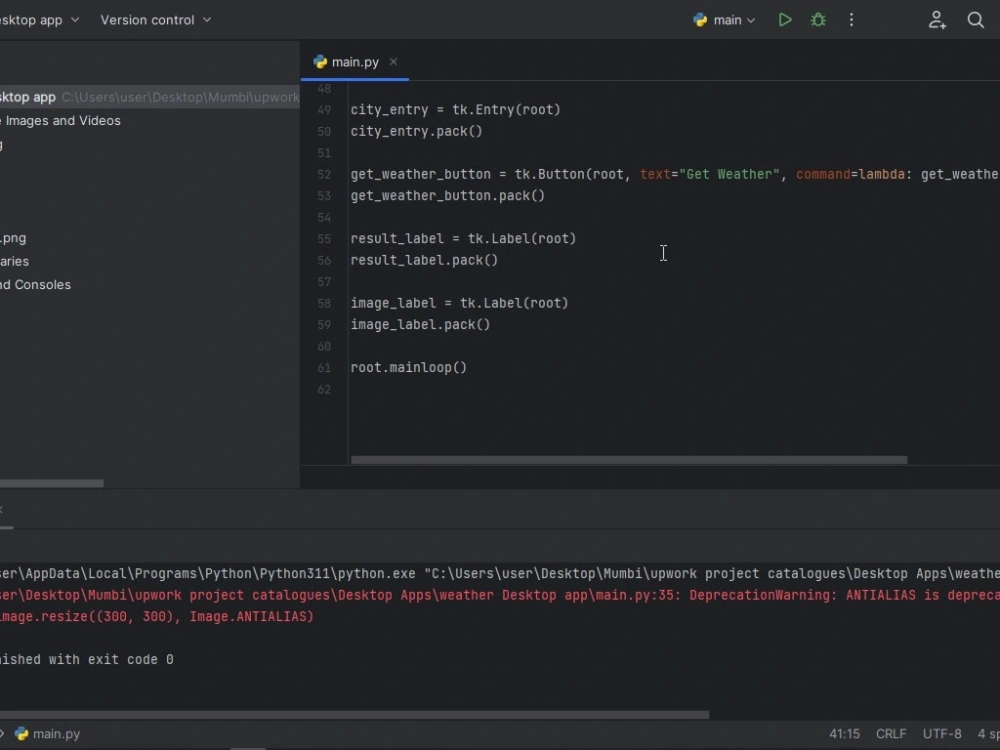 A Weather Desktop App in Python | Upwork