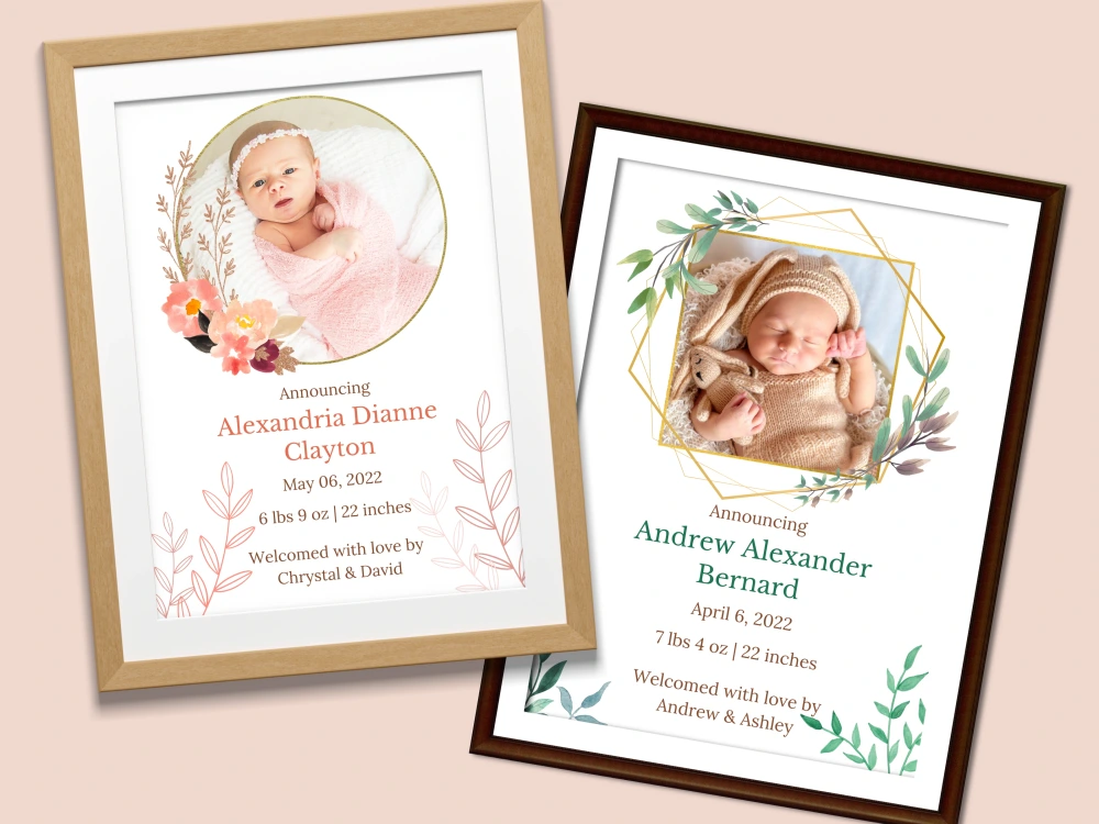 A heartwarming baby birth announcement card with your own image and ...