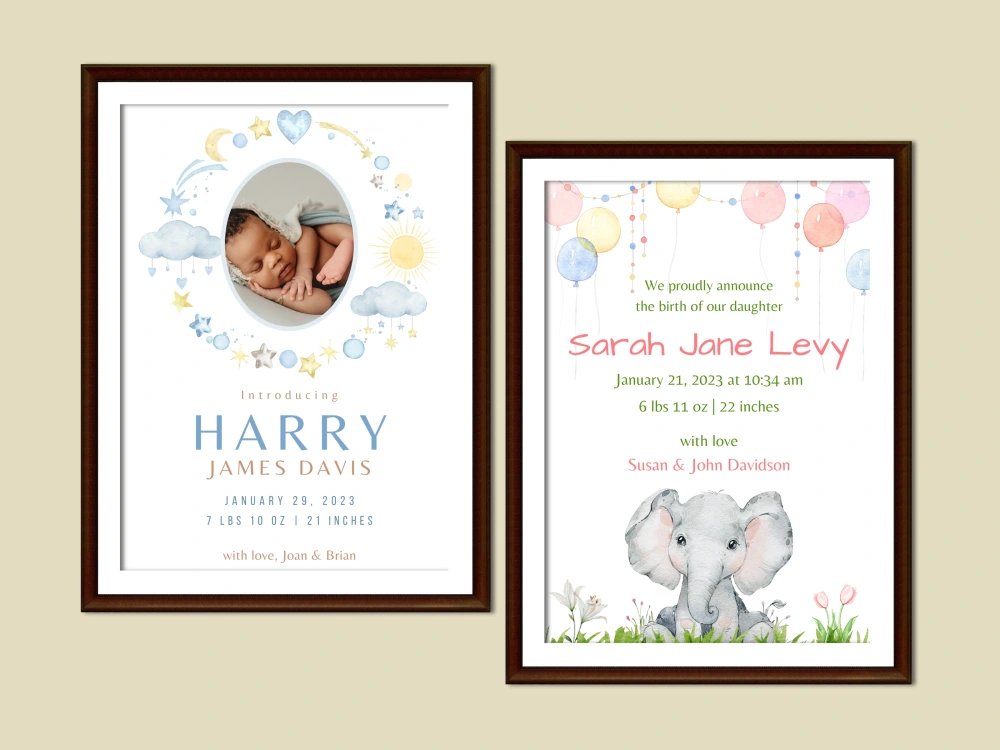 A heartwarming baby birth announcement card with your own image and ...