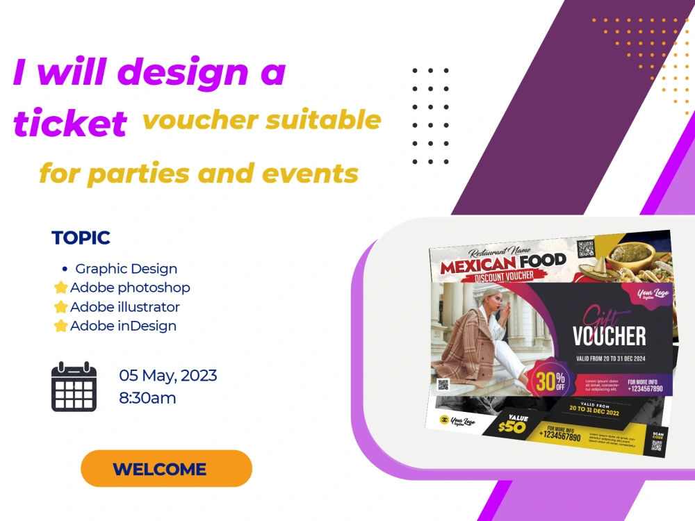 Design a ticket voucher suitable for parties and events | Upwork