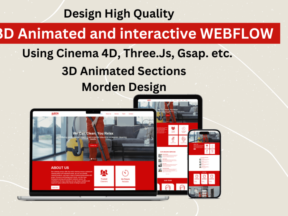 High quality spline animation and interactive webflow website | Upwork