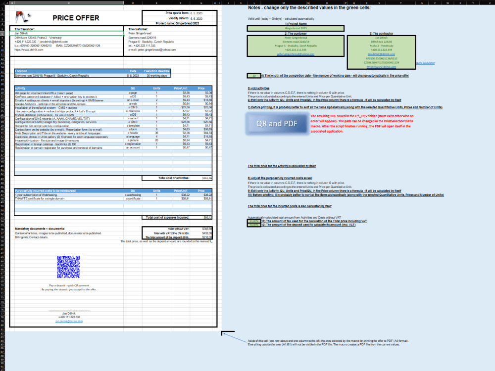 A Price Offer and Invoice in PDF generator containing a QR code for payment | Upwork