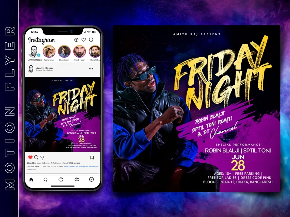 An awesome motion graphics for event flyers, party flyers, poster | Upwork