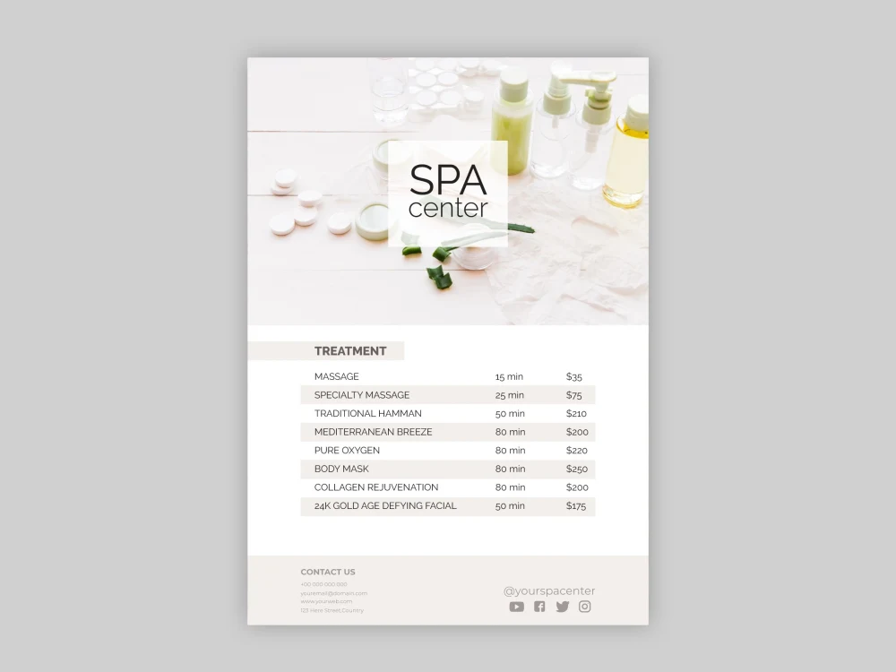 A relaxing spa menu with an elegant design and calming colors. 💆‍♀️💅 ...